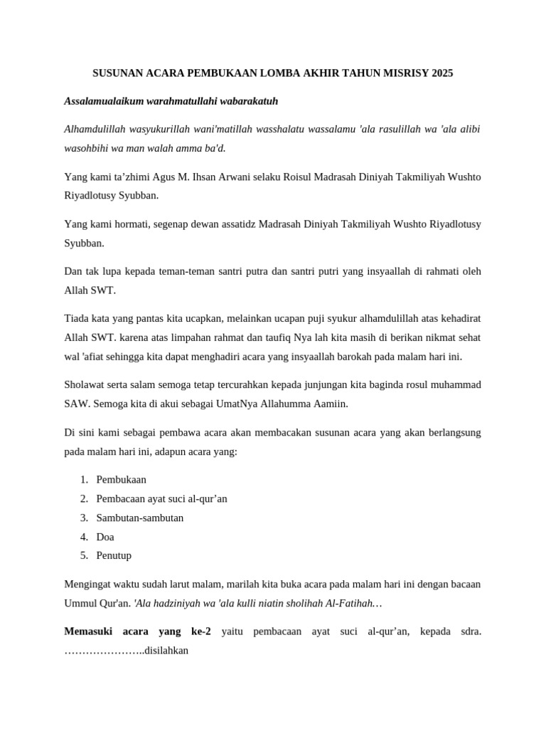 Teks MC Lomba Dan Haflah | PDF