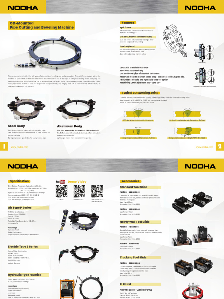 Nodha Cold Cutting Catalog | PDF | Pipe (Fluid Conveyance) | Welding
