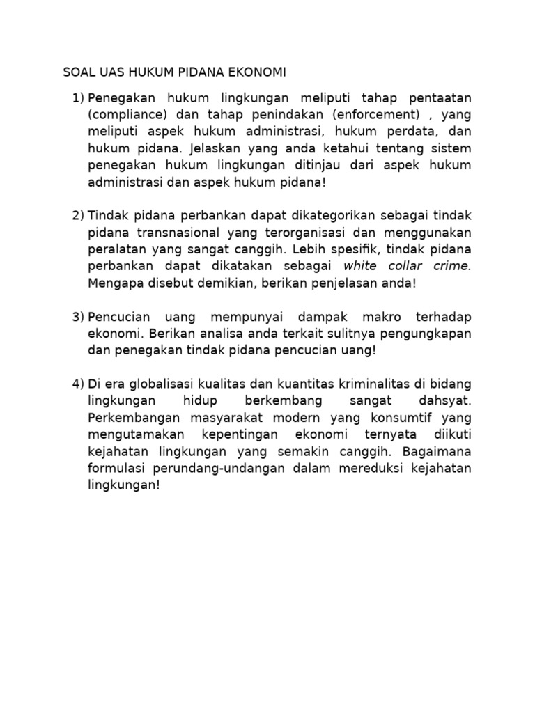 Soal Uas Hukum Pidana Ekonomi | PDF