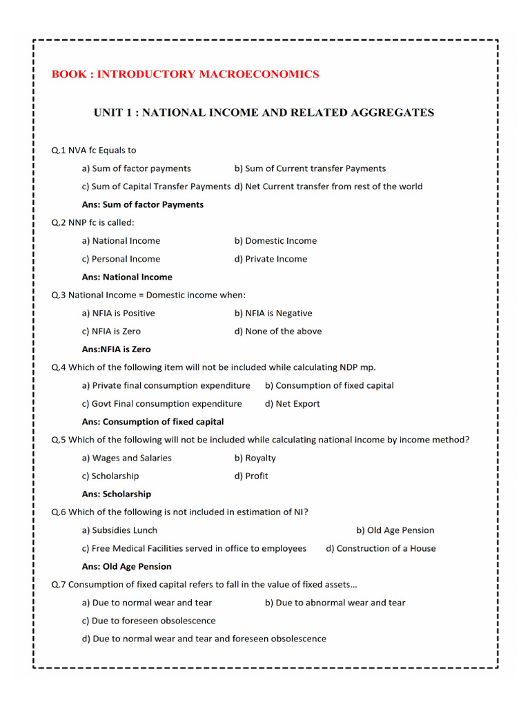National Income - Worksheet | PDF