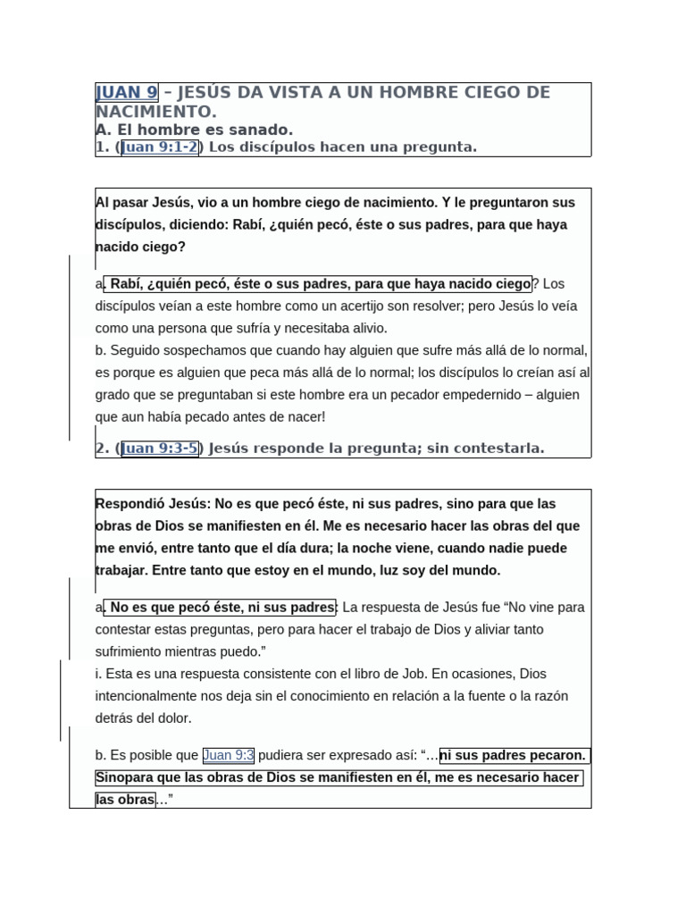 Juan 9 CIEGO DE NACIMIENTO | PDF | Jesús | Pecado