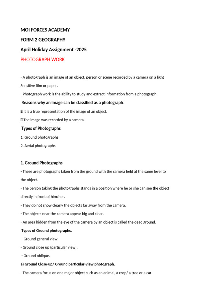 Geog Mfa Form 2 Term 1 Assignment 2025 | PDF | Aerial Photography ...