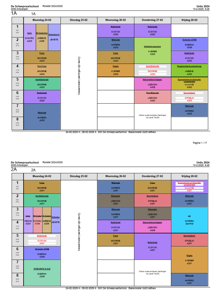 Lessenrooster Klassen - 2402 - 2802 | PDF