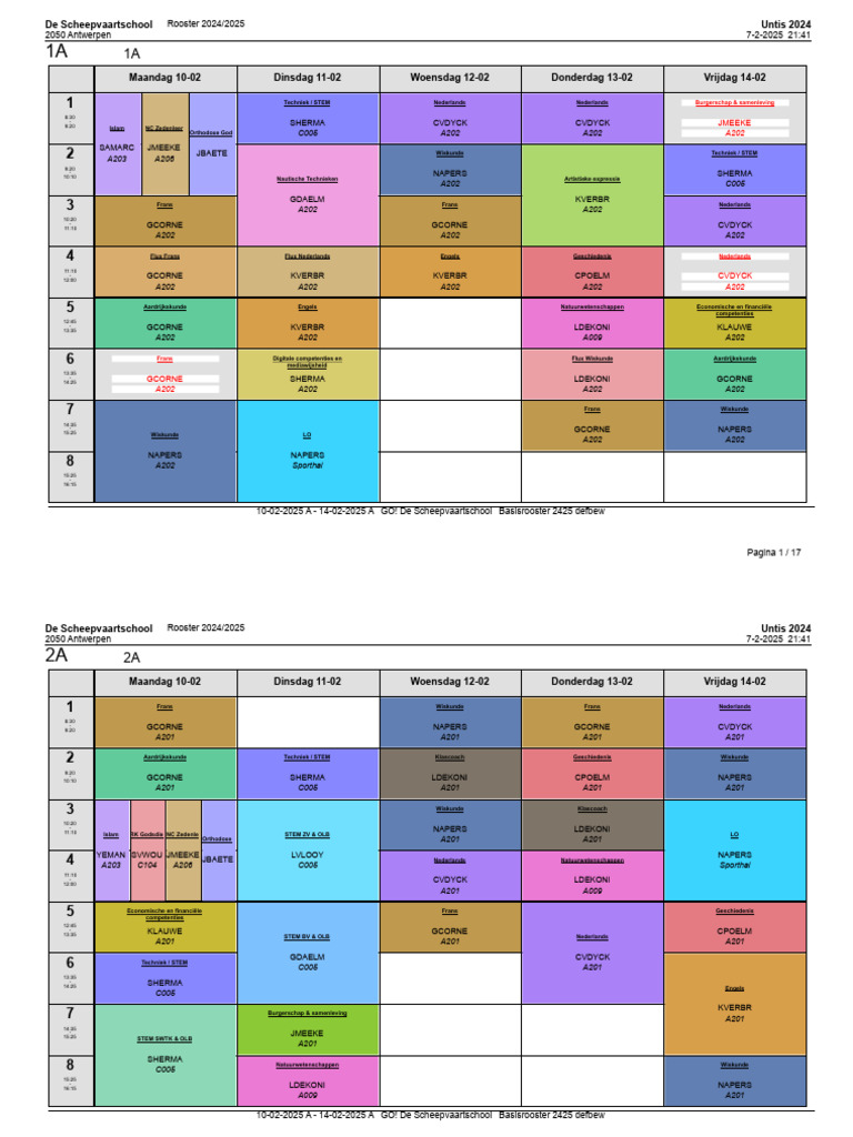 Lessenrooster Klassen - 1002 - 1402 | PDF