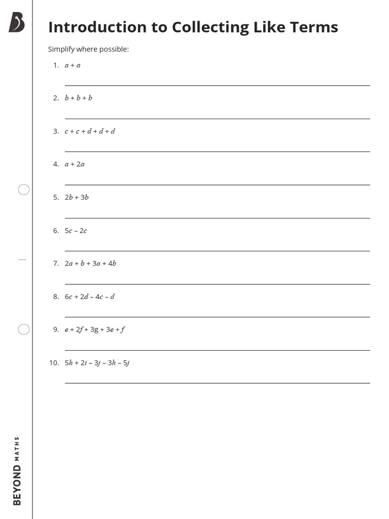 Introduction To Collecting Like Terms | PDF