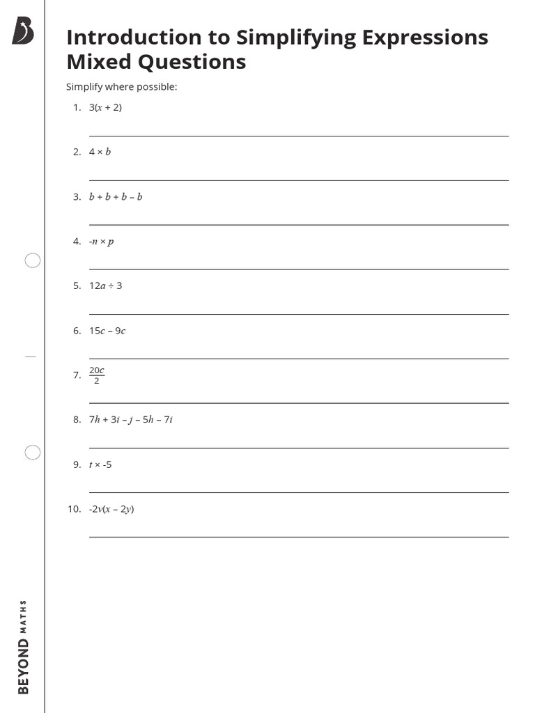 Introduction To Simplifying Expressions Mixed Questions | PDF