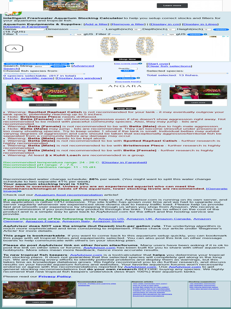 AqAdvisor - Intelligent Freshwater Tropical Fish Aquarium Stocking ...
