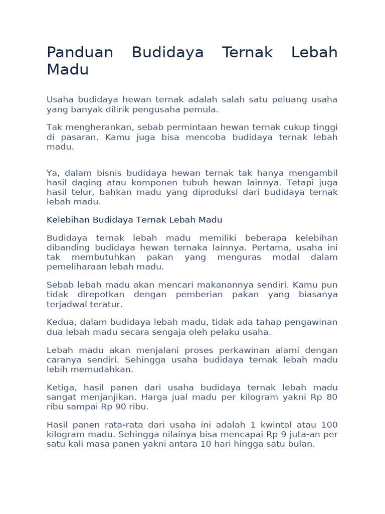 Panduan Budidaya Ternak Lebah Madu | PDF
