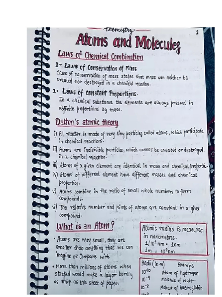 Atoms and Molecules Notes | PDF