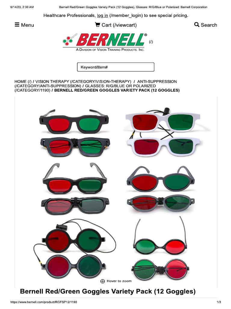 Bernell Red-Green Goggles Variety Pack (12 Goggles) | PDF
