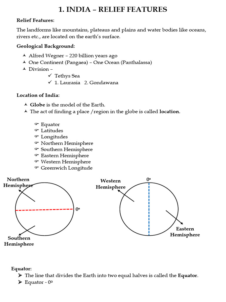 India - Relief Features - 2025-1 | PDF | Equator | Latitude