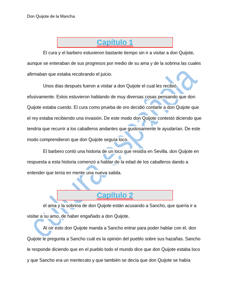 Resumen de Don Quijote: Capítulos 1-5 | PDF | Don Quijote