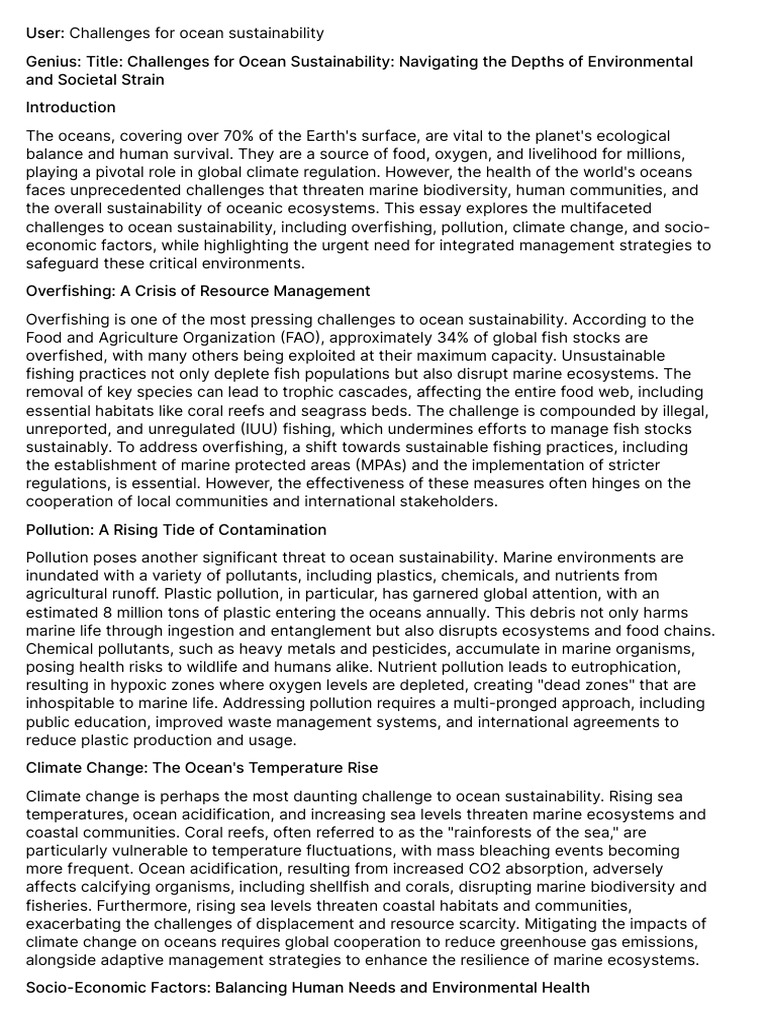 Ocean Sustainability Challenges Explained | PDF | Sustainability ...
