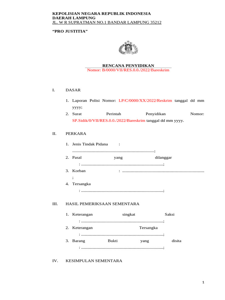 Rencana Penyelidikan Tindak Pidana | PDF