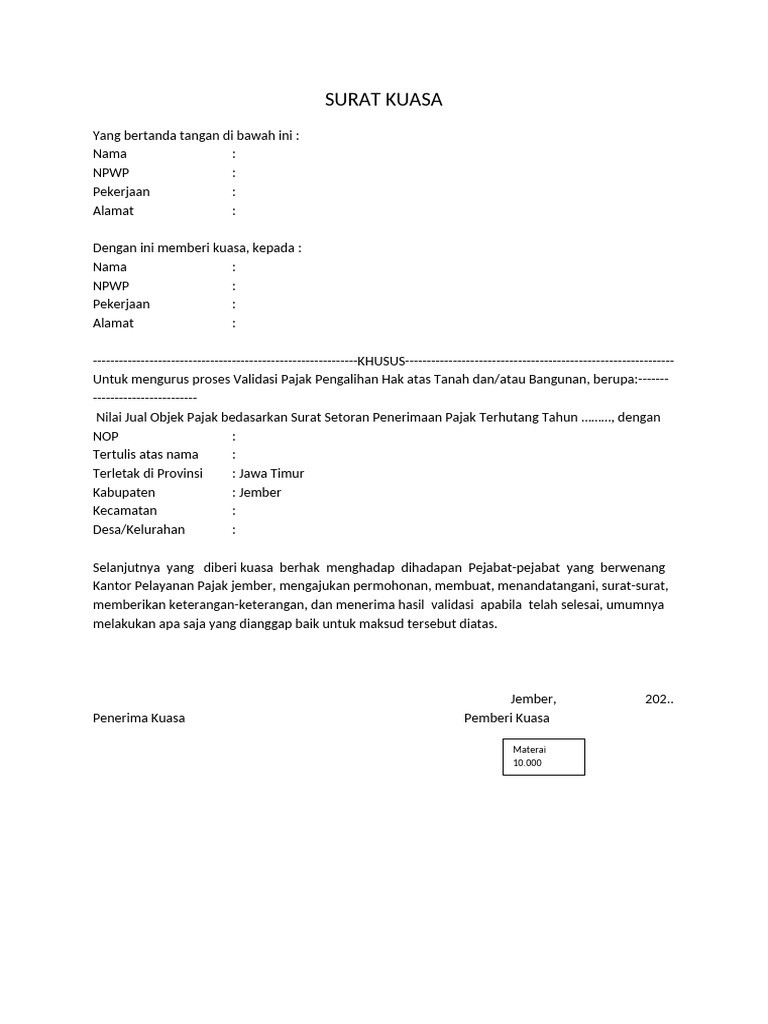 Contoh Surat Kuasa | PDF