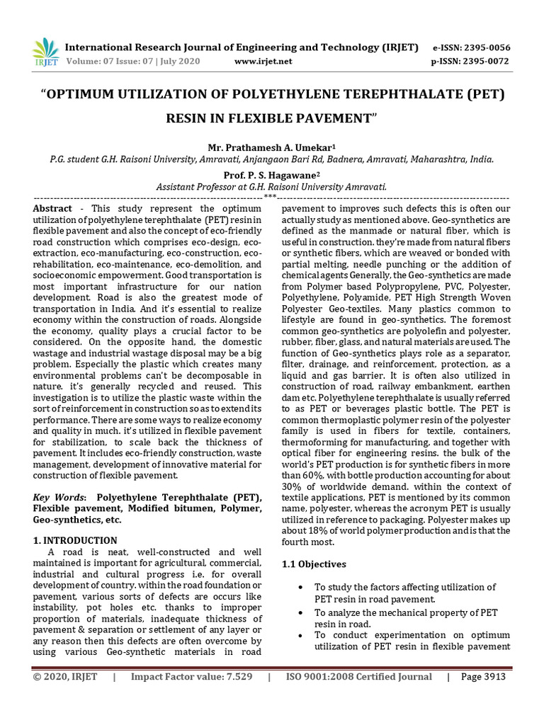 Irjet Optimum Utilization of Polyethylen | PDF | Polyester | Plastic