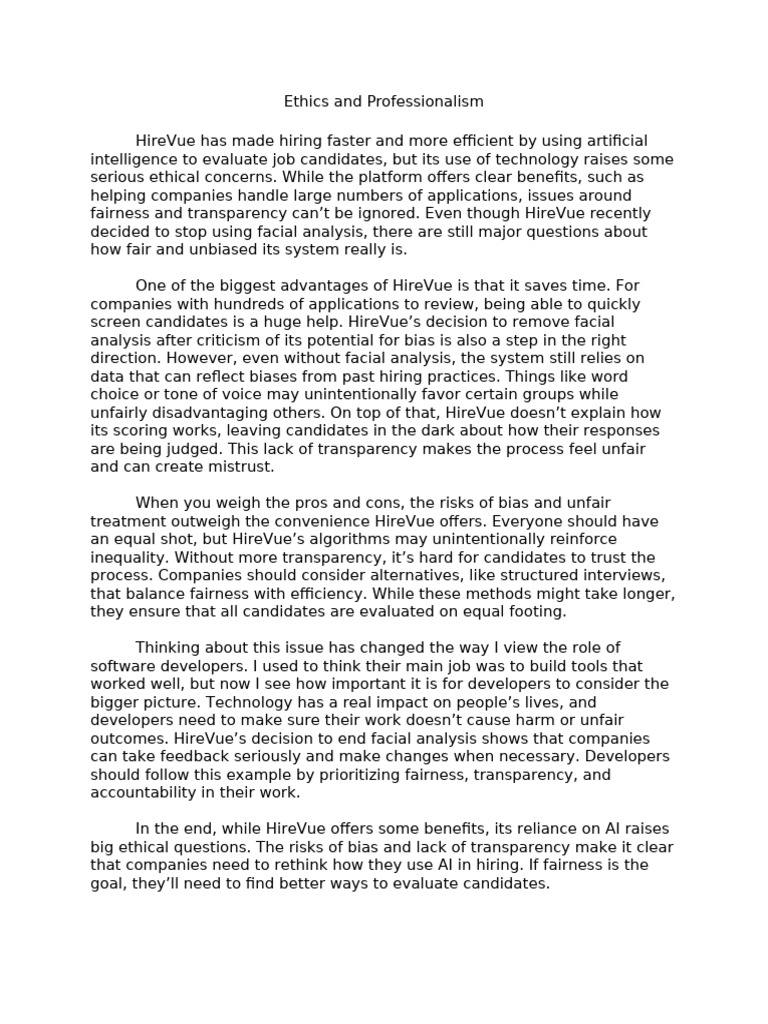 Ethics and Professionalism Writing Assignment | PDF | Artificial ...