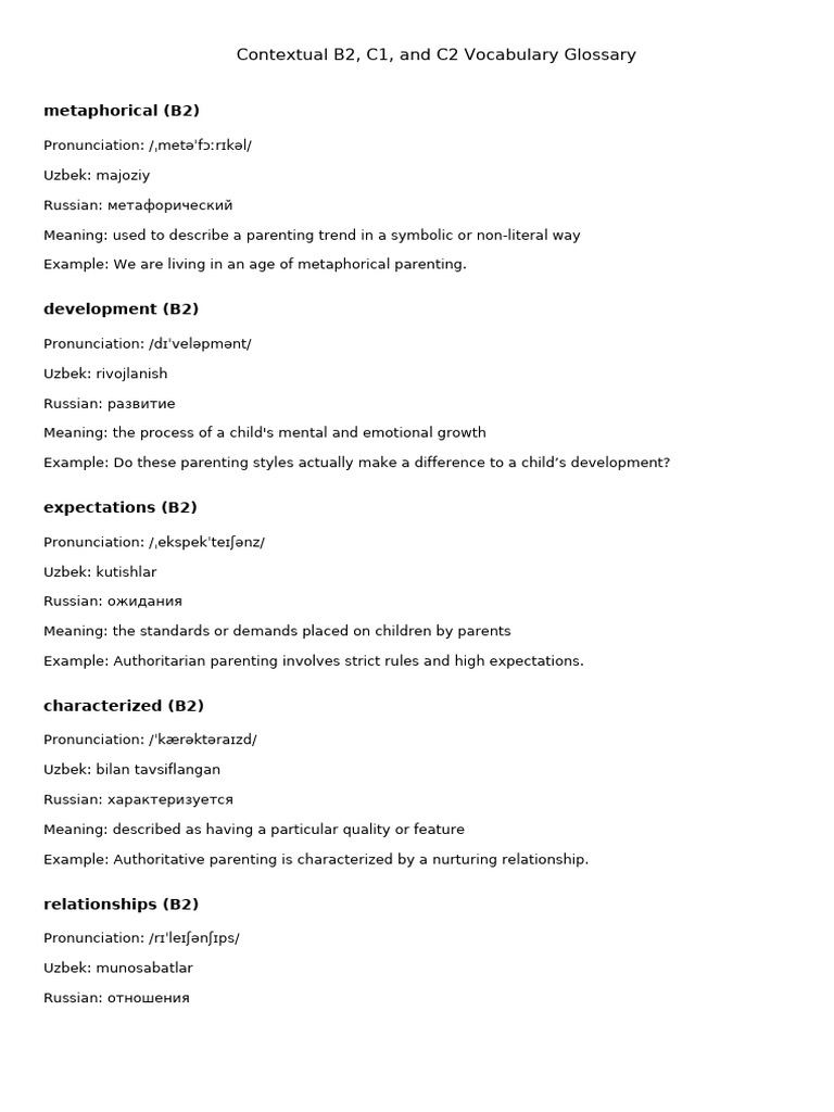 Contextual B2 C1 C2 Vocabulary Glossary | PDF | Parenting | Psychological Resilience