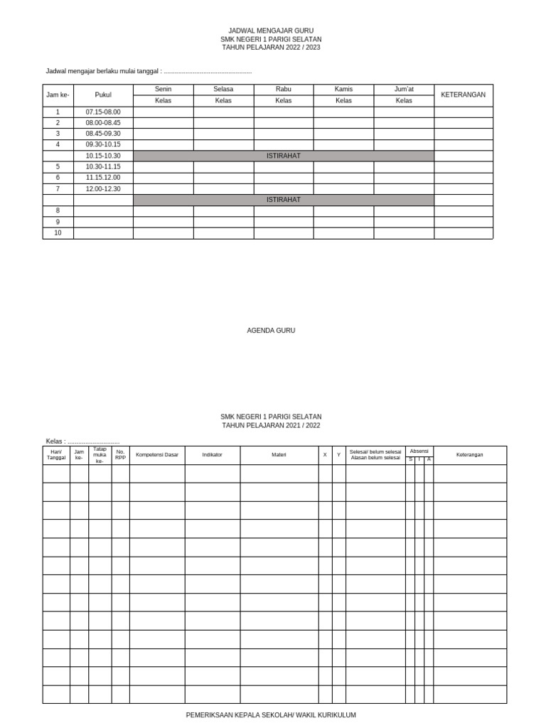 Jadwal Mengajar Guru | PDF