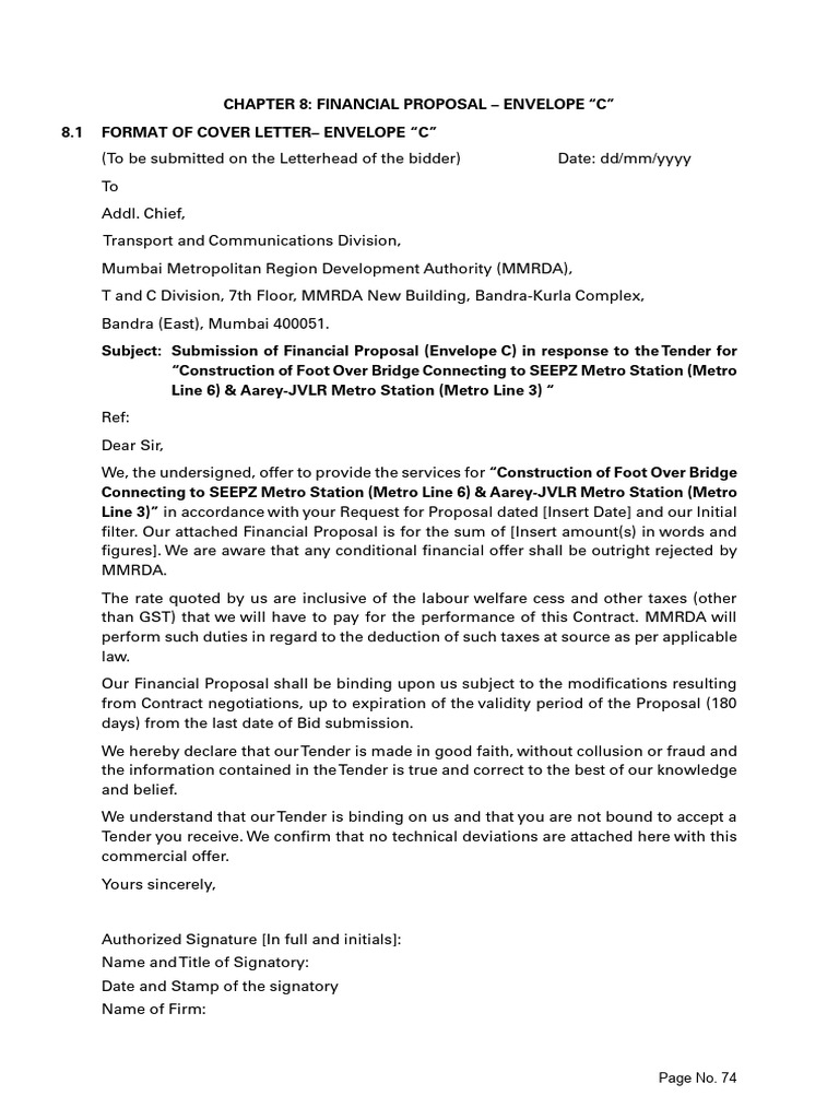 Financial Proposal Template for MMRDA | PDF
