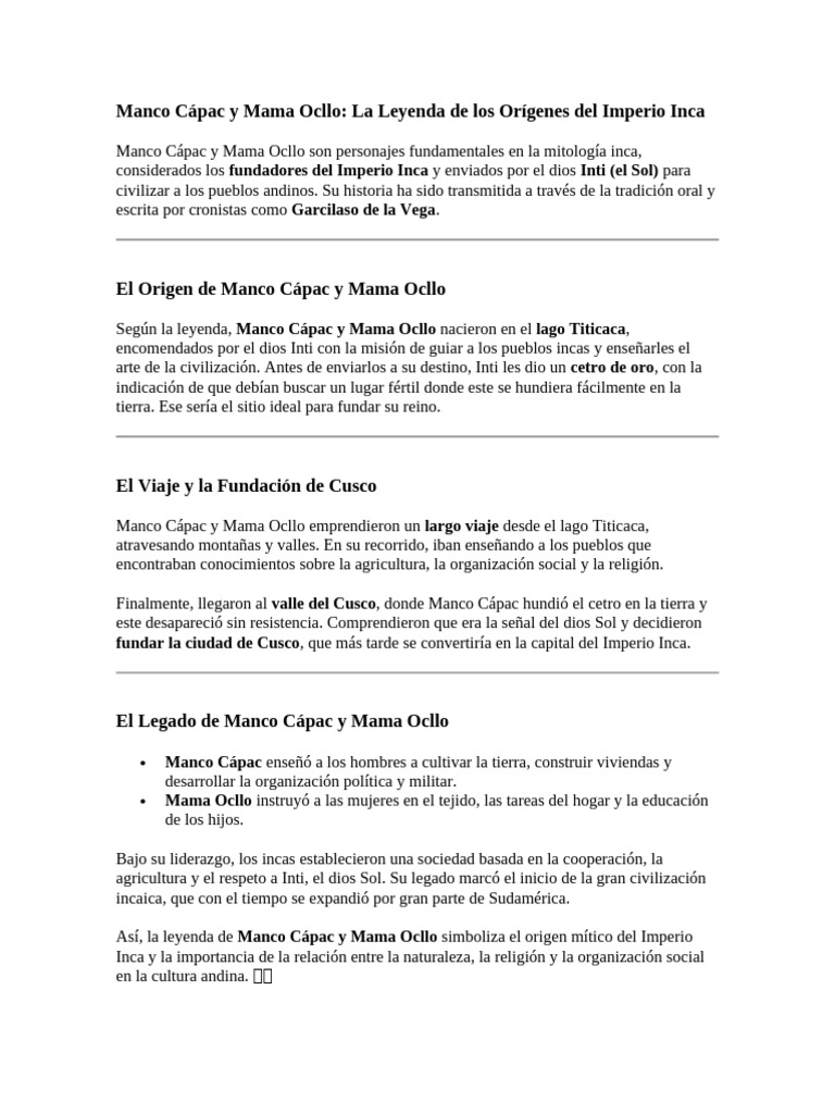 Manco Cápac y Mama Ocllo | PDF