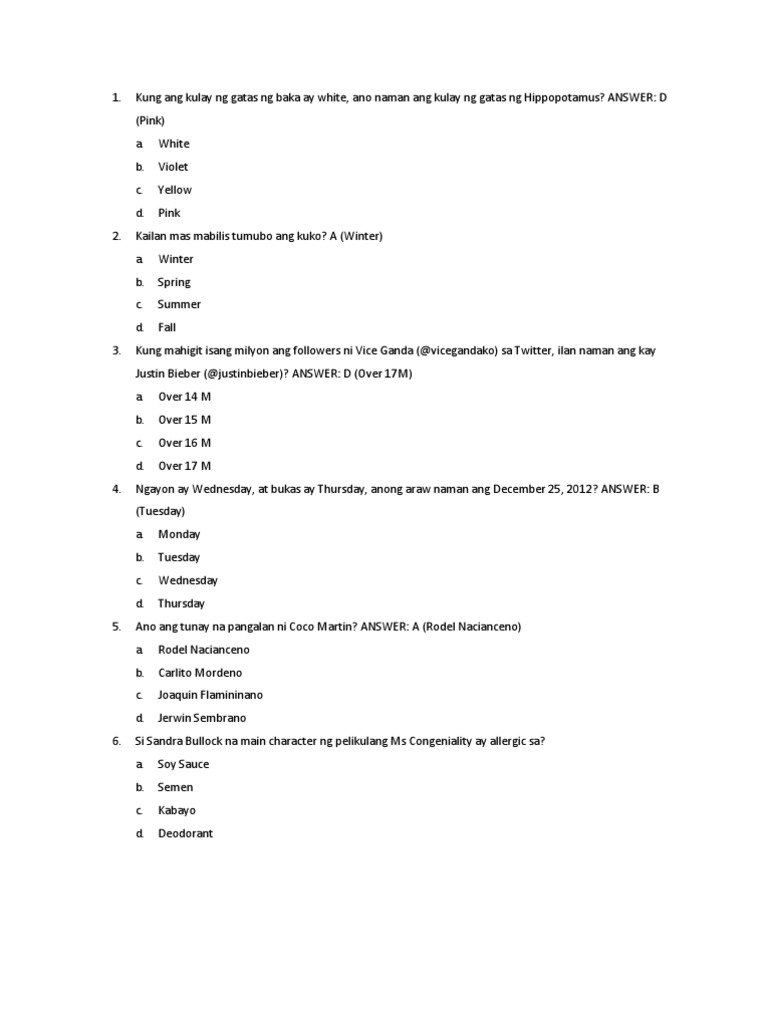 Pera o Bayong Questions | PDF