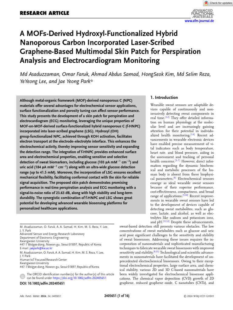 Adv Funct Materials - 2024 - Asaduzzaman - A MOFs Derived Hydroxyl Functionalized Hybrid ...