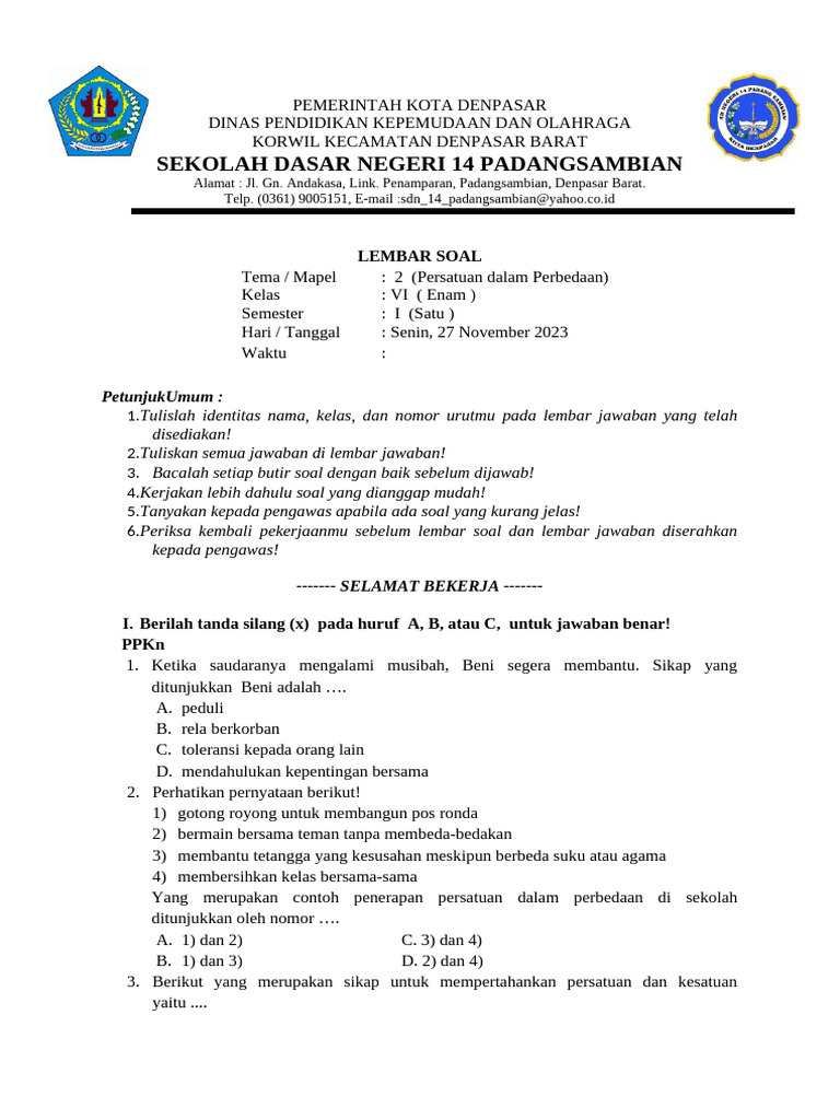 Soal Pas Kelas 6 Tema 2 | PDF