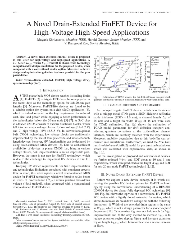 A Novel Drain-Extended FinFET Device For High-Voltage High-Speed ...