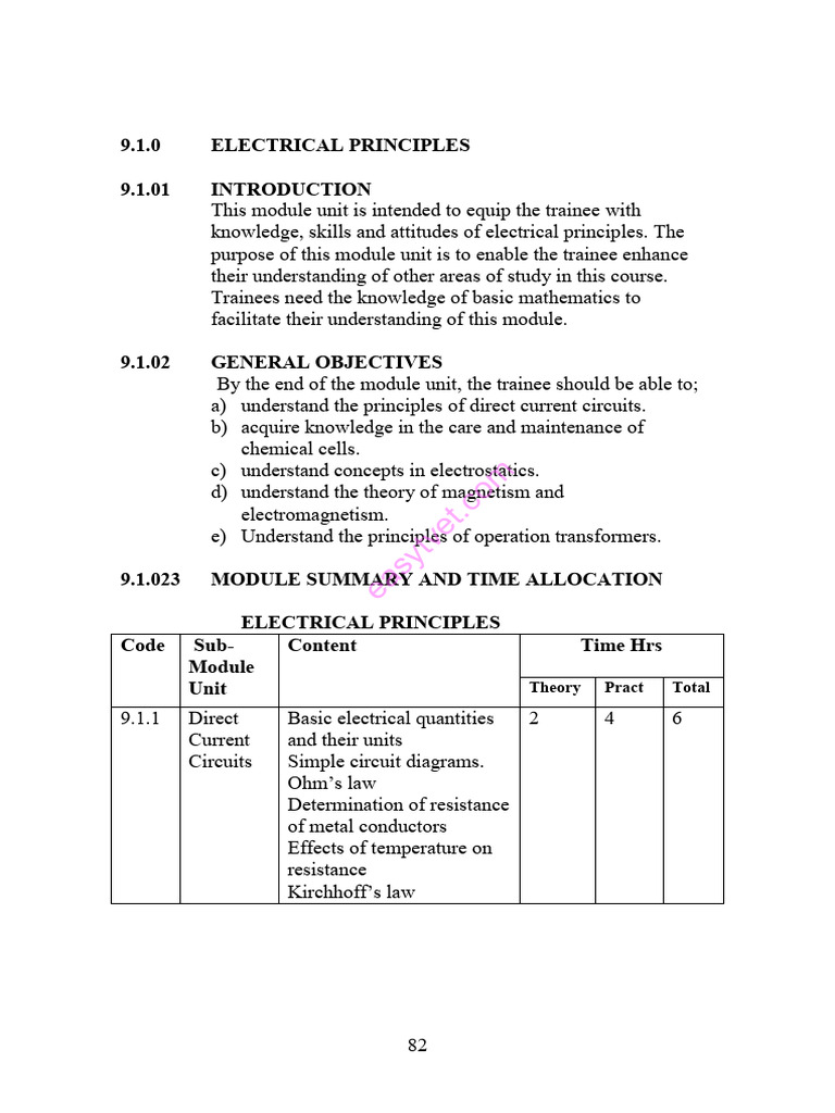 Electrical Principles Training Module | PDF | Transformer | Inductance