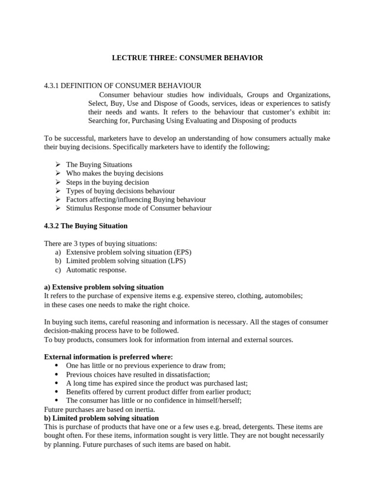 Lectrue Three Consumer Behaviour | PDF | Behavior | Consumer Behaviour