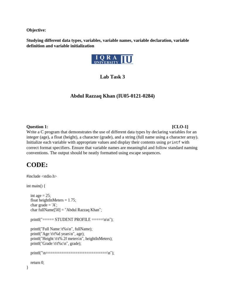 Lab Task 3 (Abdul Razzaq) | PDF