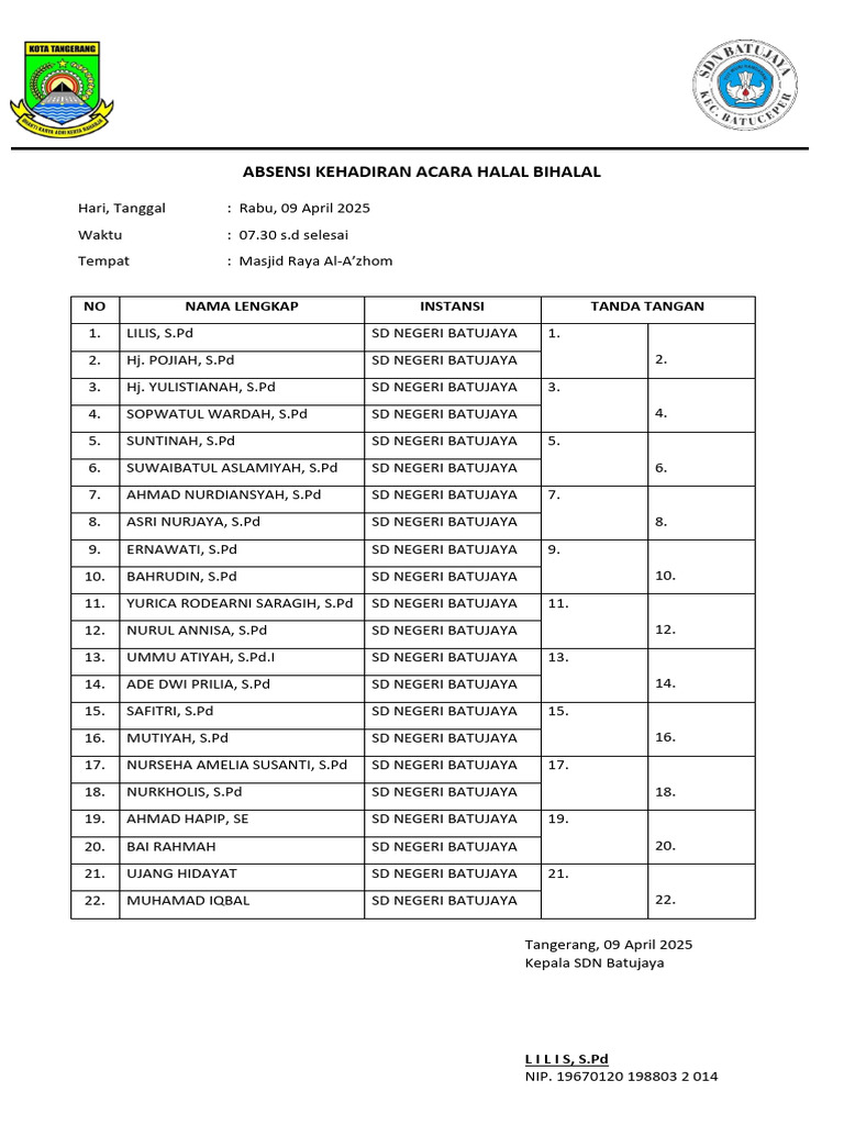 Absensi Kehadiran Acara Halal Bihalal | PDF