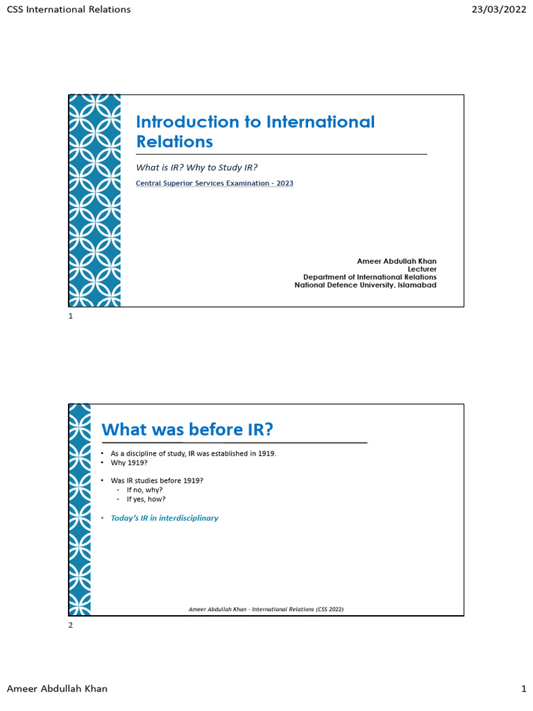 02 Introduction To IR and Its Scope (CSS) | PDF | International Relations | Political Science