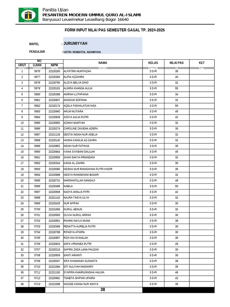 3 D Pi - Nama Mapel | PDF
