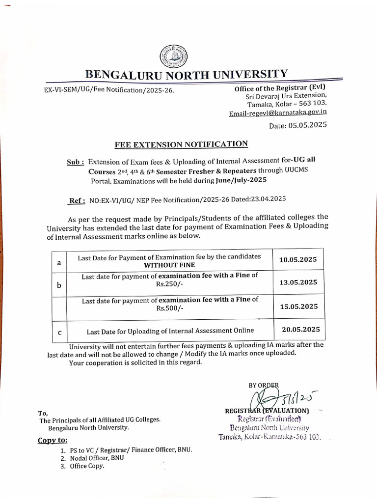 Extension of UG 2nd, 4th & 6th Sem Examination Fee | PDF