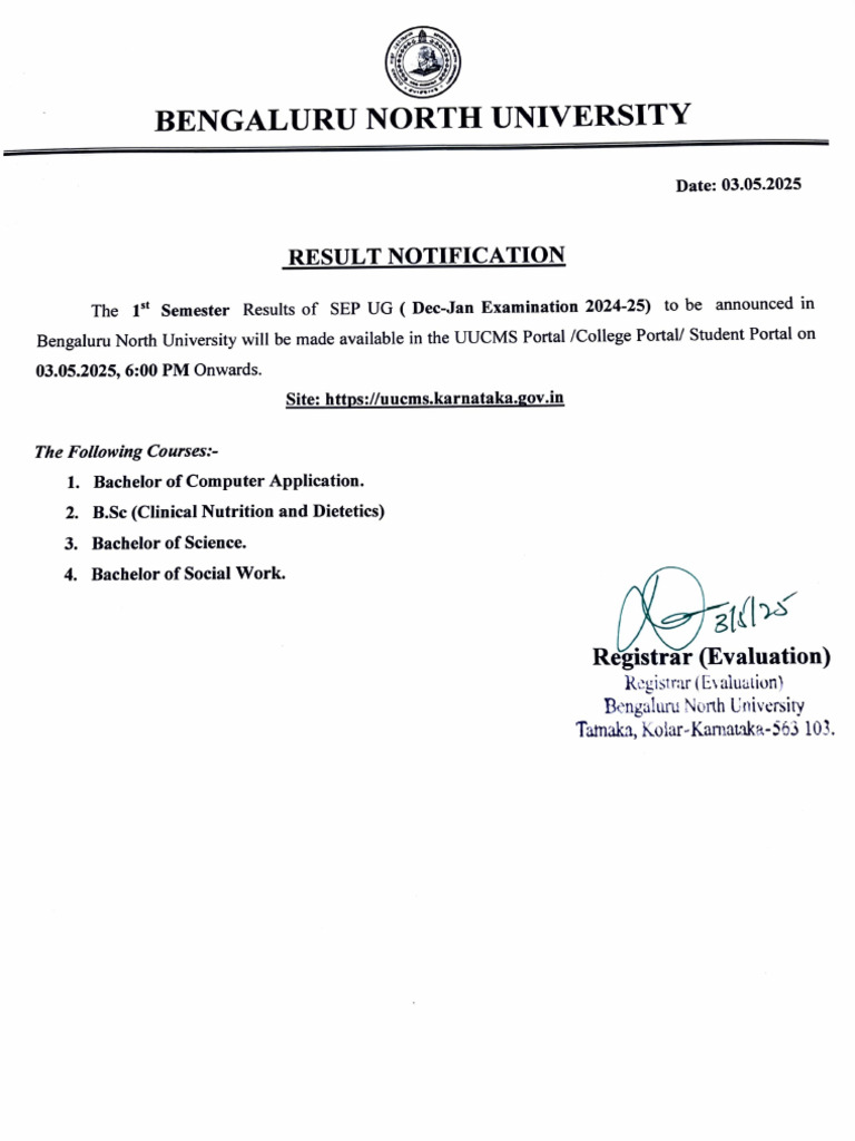 UG SEP 1st Sem Result Notification | PDF