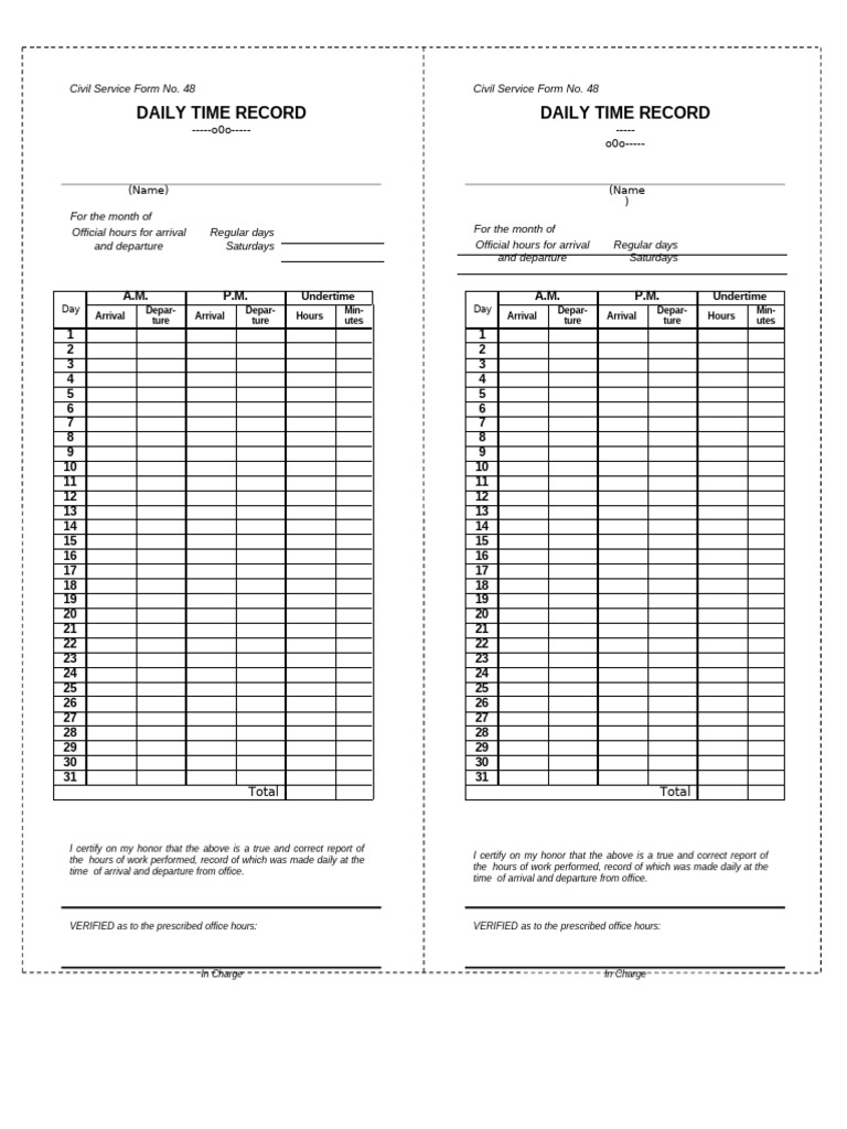 Toaz - Info CSC Form No 48 Daily Time Record DTR PR | PDF