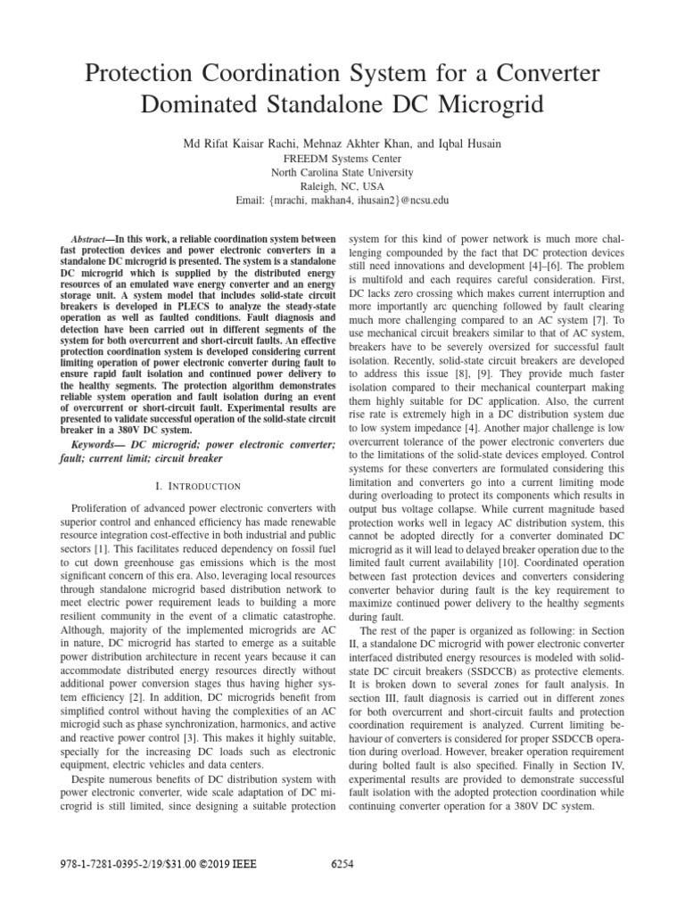Protection Coordination System For A Converter Dominated Standalone DC ...