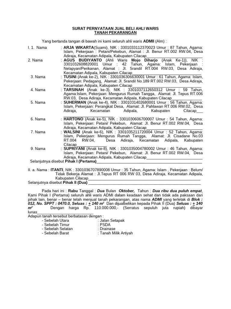 SURAT PERNYATAAN JB WARIS ADMI Arja wikarta | PDF
