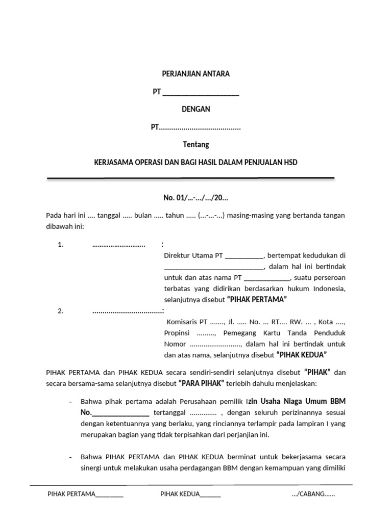 Draft Kontrak Kerjasama | PDF