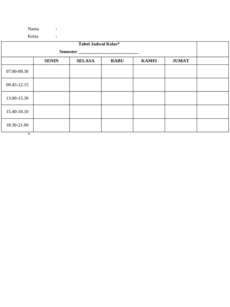 Format Jadwal Pelajaran | PDF