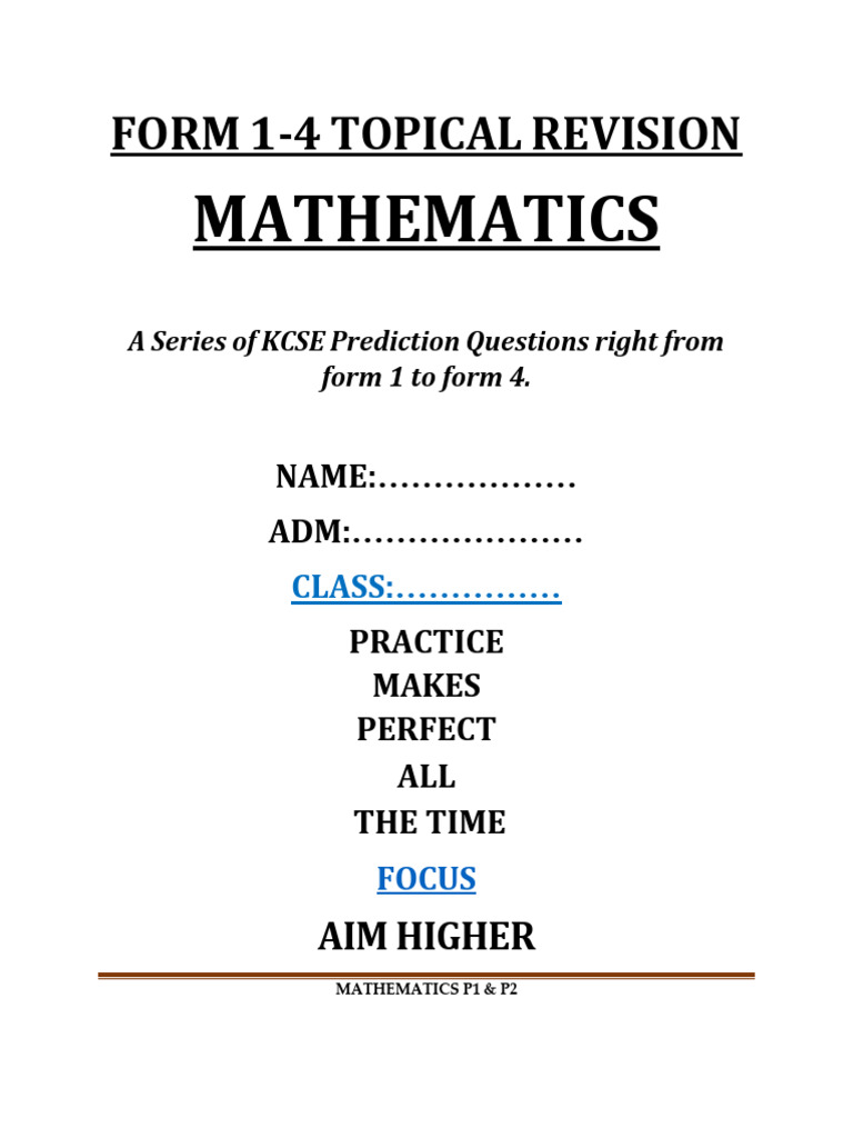 Kcse Mat (F1-4) Topical Revision | PDF | Density | Volume
