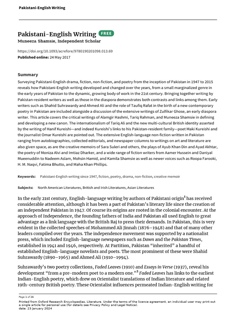 Pakistani English Writing (Muneeza Shamsie) | PDF