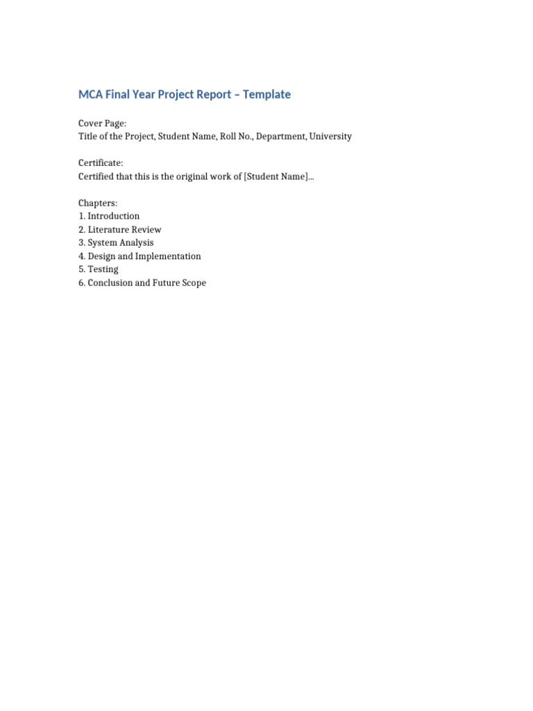 MCA Project Report Template | PDF