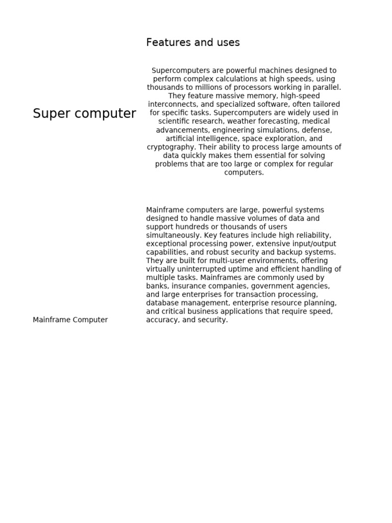 Super Computers and Mainframe Computers | PDF | Supercomputer | Mainframe Computer