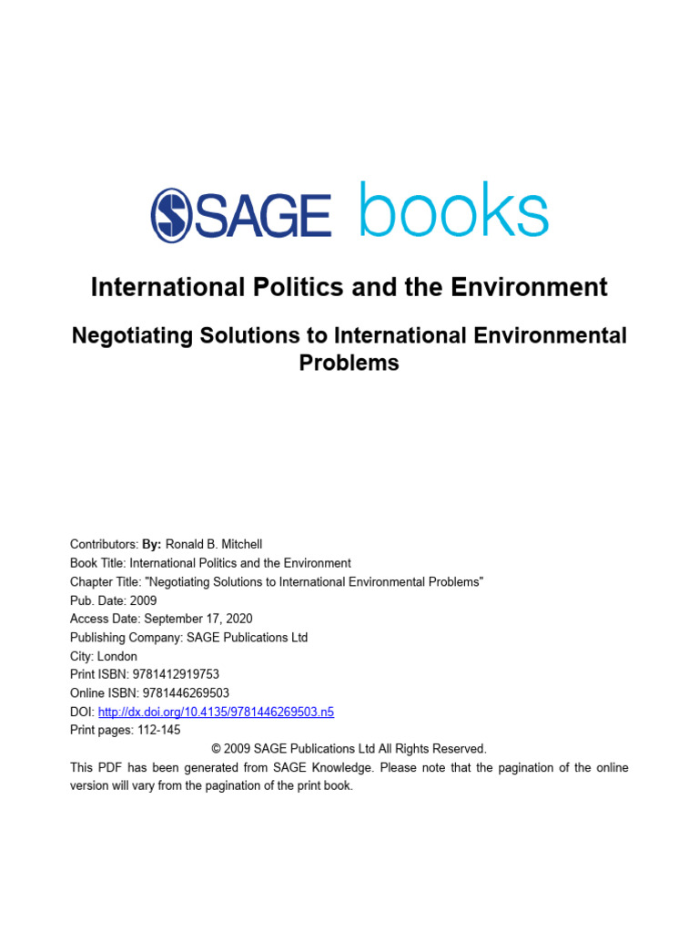 International Politics and The Environment - n5 | PDF | Negotiation ...