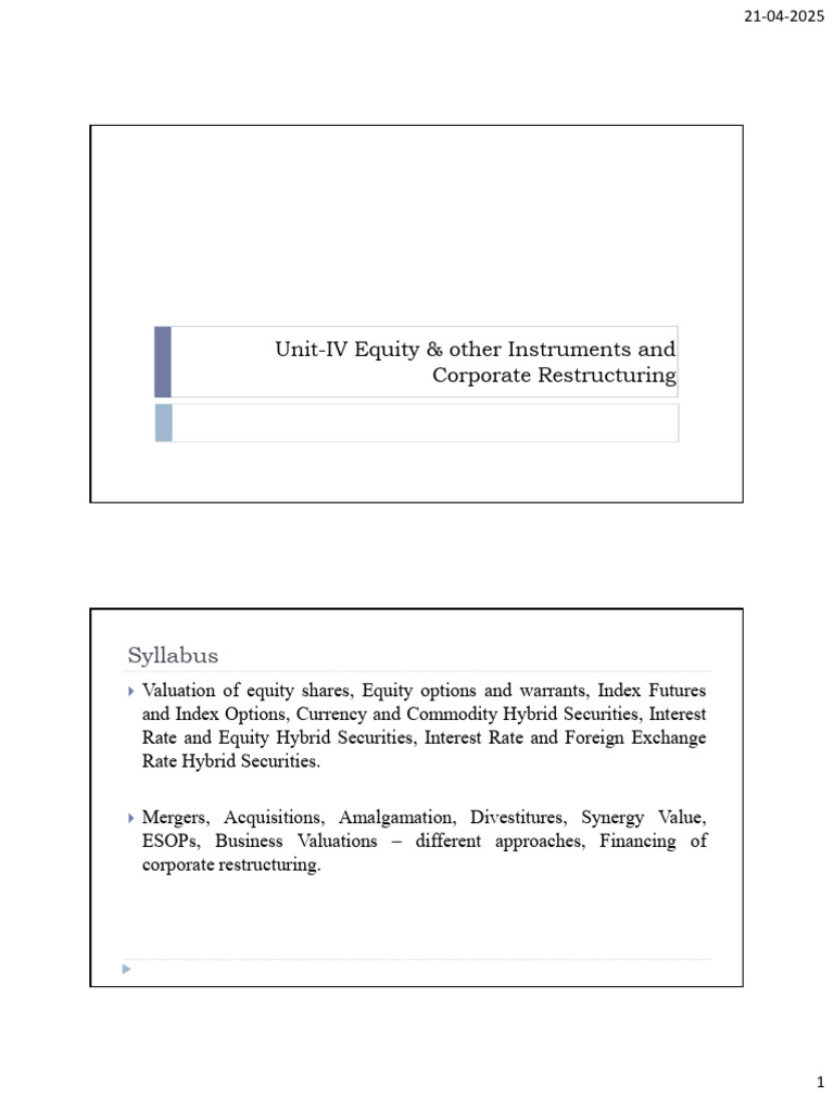 Unit-4 Equity Valuation and Corporate Restructuring | PDF | Book Value ...
