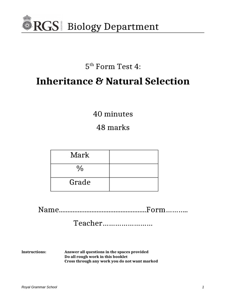 5th Inheritance & Natural Selection | PDF | Dominance (Genetics) | Genotype