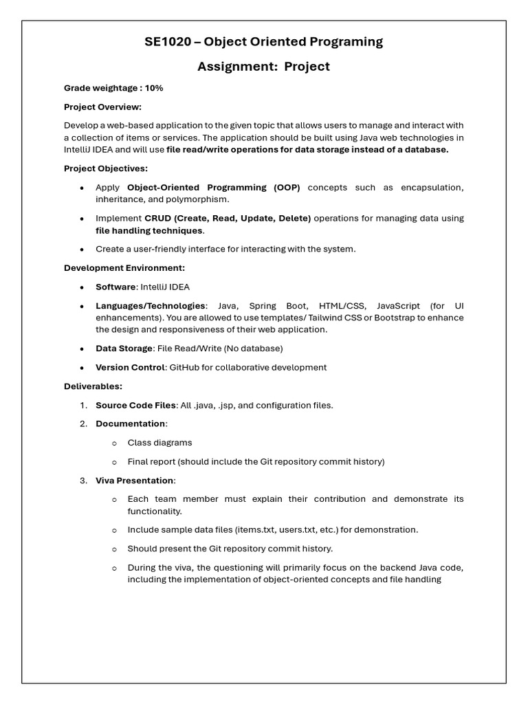 SE1020 - Project Description | PDF